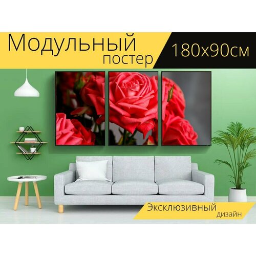 Модульный постер "Розы, цветы, букет" 180 x 90 см. для интерьера
