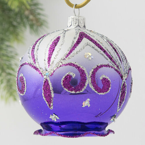 Елочка Стеклянный елочный шар Фантазия 8 см фиолетовый С 1837