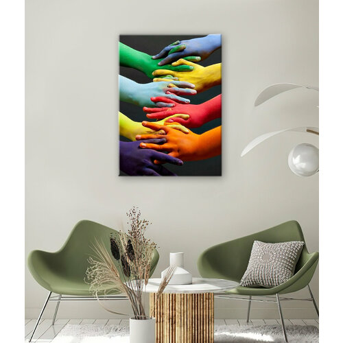 Картина/Картина на холсте/Картина на холсте для интерьера/Картина на стену/Картина в подарок для дома/- руки в разноцветной краске 40х60