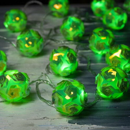 Гирлянда "Нить" 4.5 м с насадками "Цветочные шары", IP20, прозрачная нить, 15 LED, свечение зелёное, 220 В
