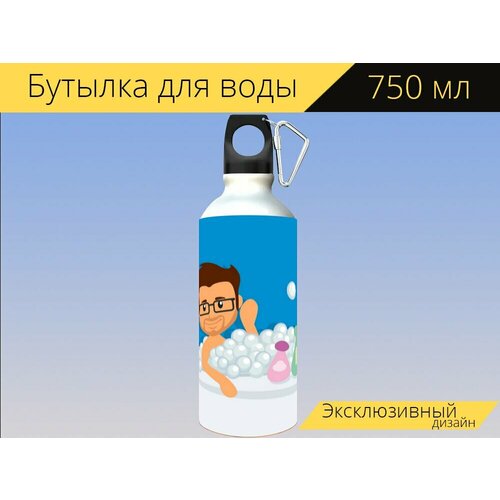 Бутылка фляга для воды "Ванна, ванная комната, пузырь" 750 мл. с карабином и принтом