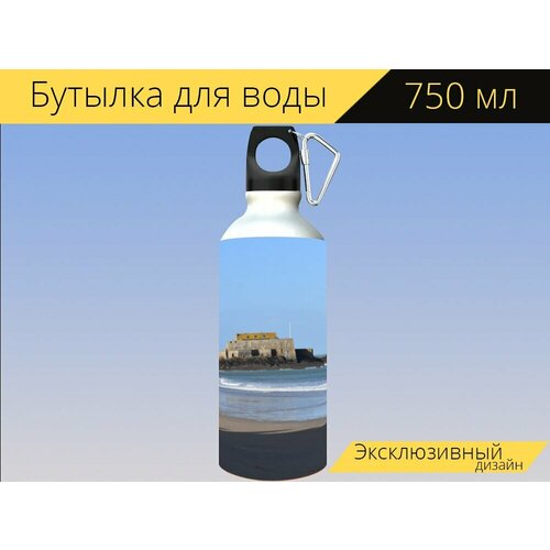 Бутылка фляга для воды "Fort grand bé, сенмало, море" 750 мл. с карабином и принтом