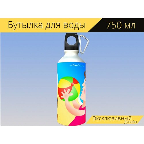 Бутылка фляга для воды "Мультфильм, дети, ребенок" 750 мл. с карабином и принтом