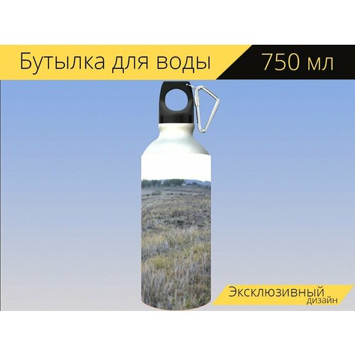 Бутылка фляга для воды "Поле, пастбище, трава" 750 мл. с карабином и принтом