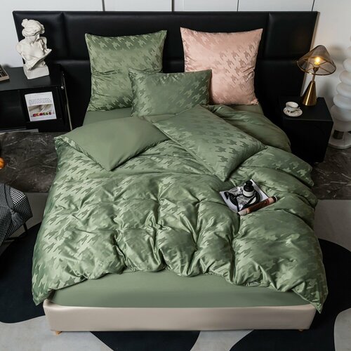 Комплект постельного белья ситрейд Сатин Жаккард GC004, 1,5 спальный, простыня 180x230 см, наволочки 50x70, зеленый