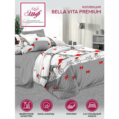 Постельное белье 2 спальное Макси поплин с простыней Евро пододеяльник на молнии коллекции Bella Vita Premium Эльф (1180 Променад)