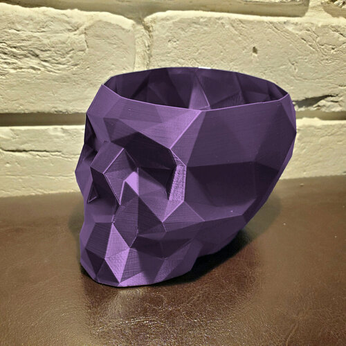 Череп-Ваза для конфет/карандашей, полигональная, фиолетовая