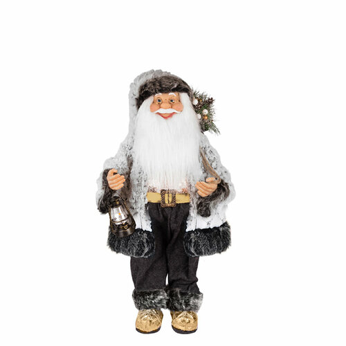 Дед Мороз MAXITOYS, в Белой Шубке с Фонариком и Хворостом, 30 см (MT-150323-1-30)