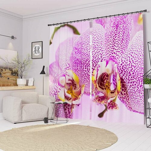 Фотошторы Орхидеи с розовыми вкраплениями Ш150xВ205 см. 2шт. Атлас на тесьме
