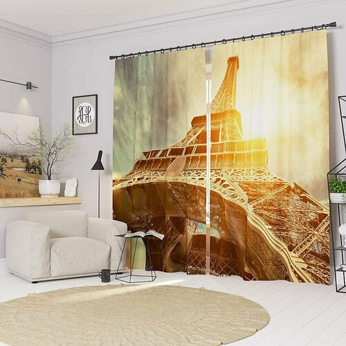 Фотошторы Эйфелева башня 2 Ш150xВ260 см. 2шт. Блэкаут на тесьме