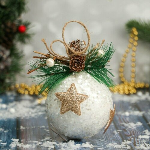Зимнее волшебство Шар пластик декор "Блеск рождества" звезда, 8х9,5 см, белый