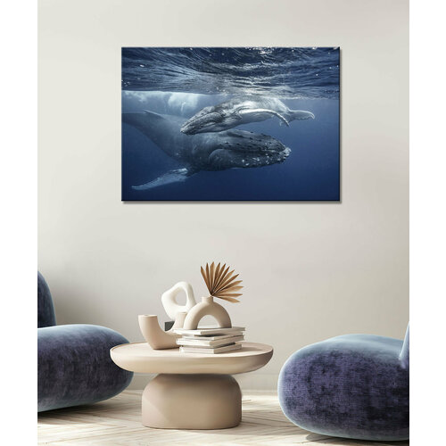 Интерьерная картина - "синий кит в океане, огромный кит в воде (30) 60х80"
