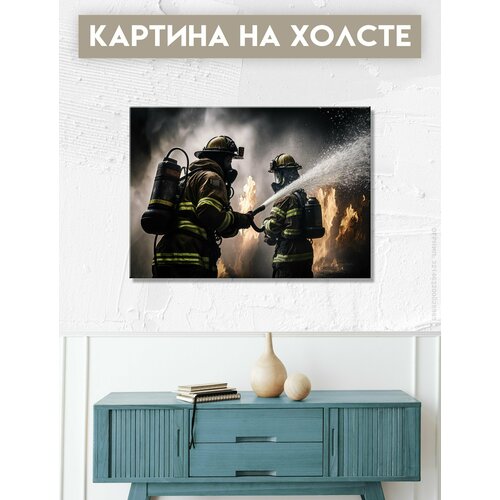 Картина на холсте для интерьера - Пожарные спасатели МЧС, пожар (6) 40х60 см