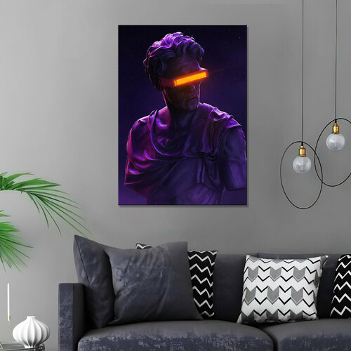 Картина интерьерная-Бюст мужчины с виртуальными очками фиолетовый 50х70