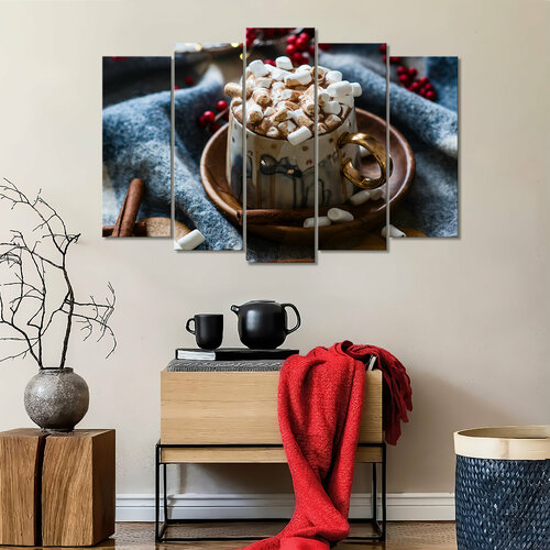 Модульная картина на холсте/Hot chocolate with marshmallow/Горячий шоколад с маршмеллоу 125х85