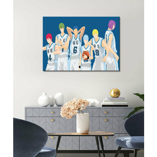Интерьерная картина на холсте - Баскетбол Куроко поколение чудес минимализм на синем фоне 20х30