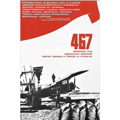 Советский плакат, постер на холсте Химизация сельского хозяйства: Планы 10-й Пятилетки. Размер 21 х 30 см