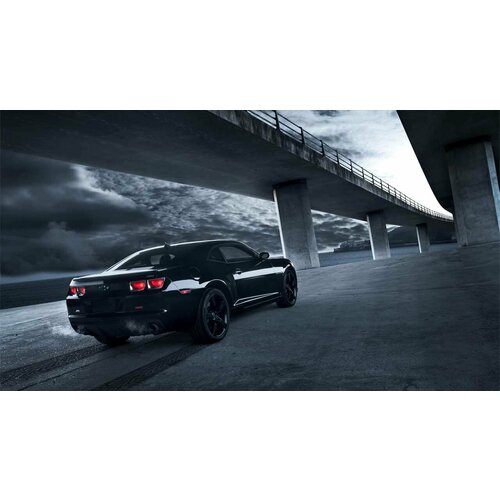Картина на холсте 60x110 LinxOne "Chevrolet Black Кар Черный" интерьерная для дома / на стену / на кухню / с подрамником