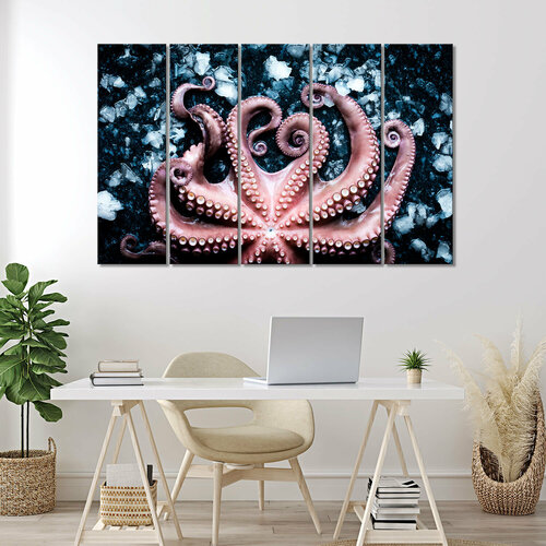 Модульная картина/Модульная картина на холсте/Модульная картина в подарок/осьминог на камнях-octopus on the rocks 150х100