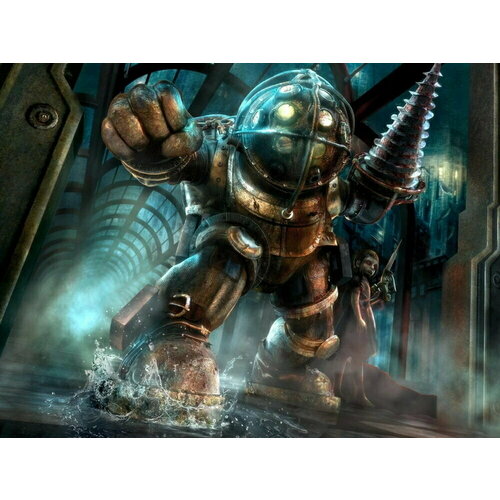 Плакат, постер на холсте BioShock/Биошок/игровые/игра/компьютерные герои персонажи. Размер 60 х 84 см