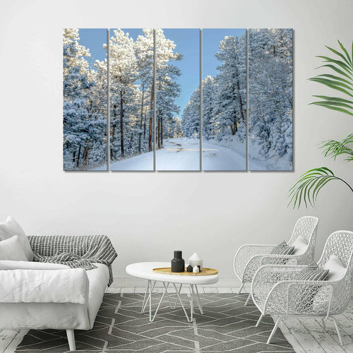Модульная картина/Модульная картина на холсте/Модульная картина в подарок/лесной снежный путь-forest snow path 150х100
