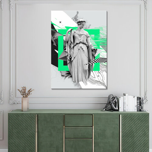 Картина интерьерная - Скульптура женщины зелёные узоры 40х55