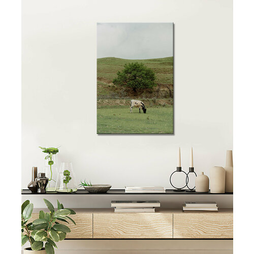 Картина - Корова, коровы на пастбище, пастбище, горы (15) 20х30