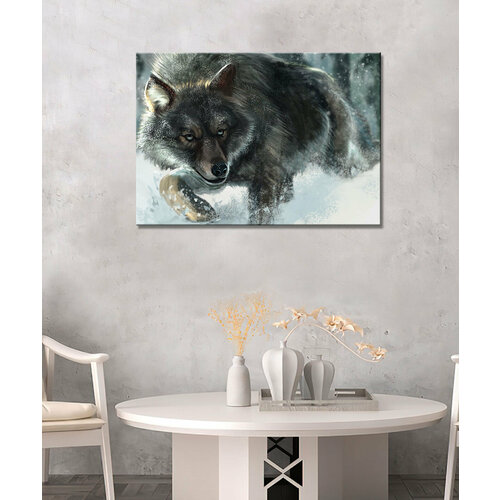 Картина/Картина на холсте для интерьера/Картина на стену/Картина для кухни/ - Волк в снегу 60х80