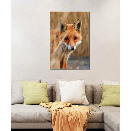 Картина для интерьера рыжая лиса в лесу, мордочка лисы (43) 30х40