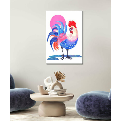 Картина - Курица, курицы, курочка, петух, петухи, красивые породы куриц, стилизация курица, рисунок курица, курица арт, петух арт (23) 50х70