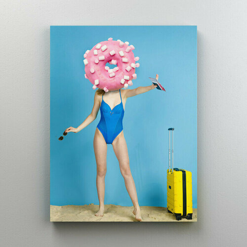 Интерьерная картина на холсте "Сюрреализм - девушка пончик" размер 45x60 см