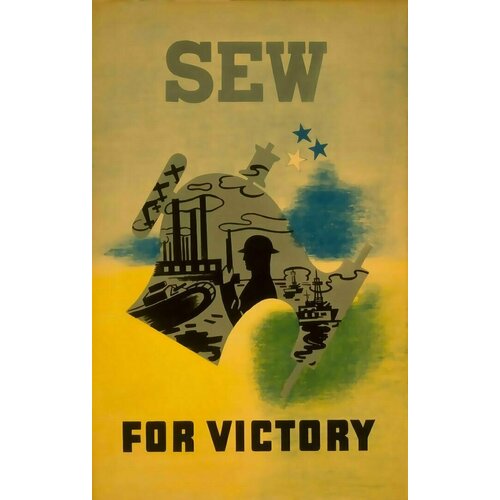 Плакат, постер на холсте Sew for victory/Шей ради победы. Размер 21 на 30 см