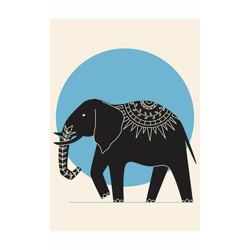 Плакат, постер на бумаге скандинавский стиль-индийский слон. Размер 21 х 30 см