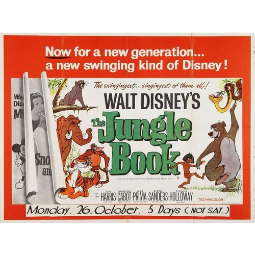Плакат, постер на бумаге Книга джунглей (The Jungle Book, 1967г). Размер 30 х 42 см