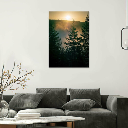 Интерьерная картина на холсте - лесной пейзаж на закате 40х60