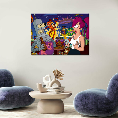 Интерьерная картина на холсте - Футурама Futurama Бендер и Лила 20х30