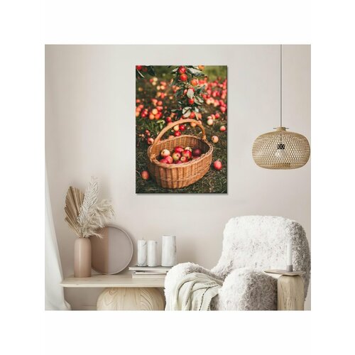 Картина на холсте с подрамником Сбор яблок в корзину 30х40