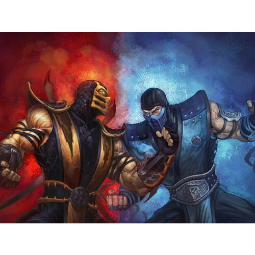 Плакат, постер на холсте Mortal Kombat: Sub Zero and Scorpion/Мортал Комбат: Саб Зиро и Скорпион/игровые/игра/компьютерные герои . Размер 30 х 42 см