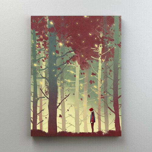 Интерьерная картина на холсте "Одинокий человек в лесу" размер 22x30 см