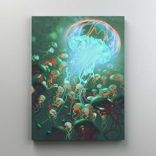 Интерьерная картина на холсте "Стая медуз" размер 22x30 см