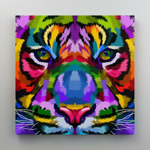 Интерьерная картина на холсте "Портрет в стиле поп-арт - морда тигра" размер 60x60 см