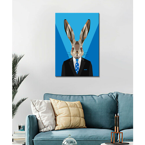 Картина - Заяц пушистый, заяц портрет рисунок, заяц в костюме, заяц стилизация, заяц арт (9) 50х70