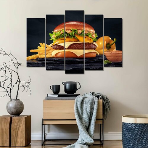 Модульная картина/Модульная картина на холсте/Модульная картина в подарок/сочный бургер-juicy burger 150х100