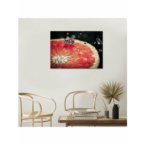 Картина на холсте с подрамником капли воды на грейпфруте 50Х70