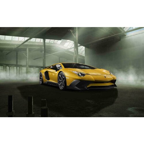 Картина на холсте 60x110 LinxOne "Lamborghini, aventador, желтый" интерьерная для дома / на стену / на кухню / с подрамником
