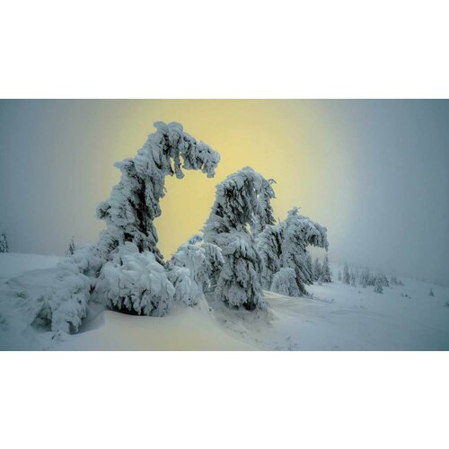 Картина на холсте 60x110 Альянс Лес "Зима закат пейзаж снег" на подрамнике / интерьер/ декор