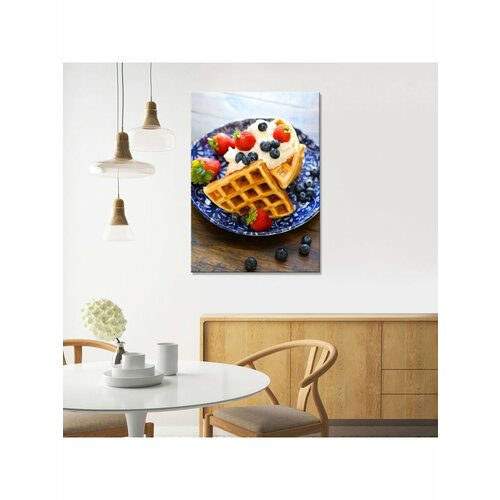 Картина на холсте с подрамником Вафли с ягодами на красивой тарелке 40х60