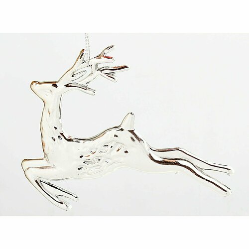 Украшение ёлочное "Глянцевый олень в прыжке" 10х13 см серебро
