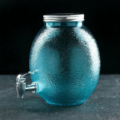 Диспенсер для напитков стеклянный «Фреш», 4 л, 21×16×24 см, цвет голубой (комплект из 2 шт)