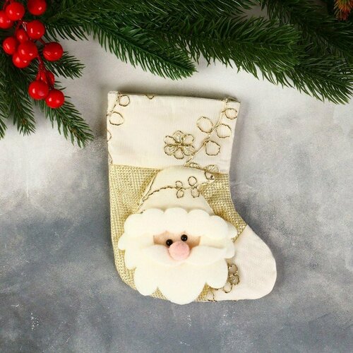 Носок для подарков "Дед Мороз, цветочный орнамент" 11х16 см, золото (комплект из 8 шт)